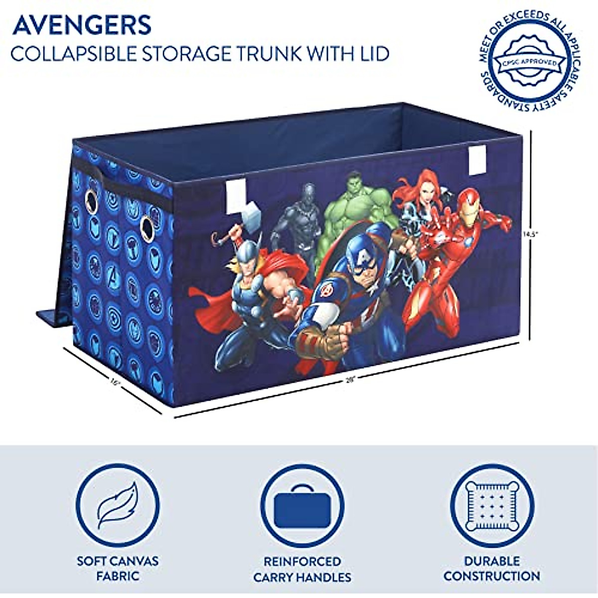 Idea Nuova Avengers Collapsible Children’s Toy Storage Trunk, Durable with Lid