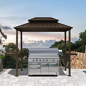 PURPLE LEAF 6' X 8' Hardtop Grill Gazebo for Patio Permanent Metal Roof with 2 Side Shelves Deck Yard Tent Aluminum Garden Outside Sun Shade Outdoor BBQ Canopy