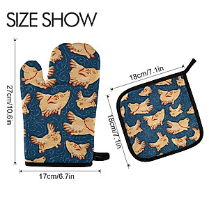 Oven Mitts and Pot Holders Set, Flying Pigs A Dark Blue Sky Heat Resistant Waterproof Gloves with Soft Cotton Lining for Kitchen Cooking, Baking, Microwave, BBQ