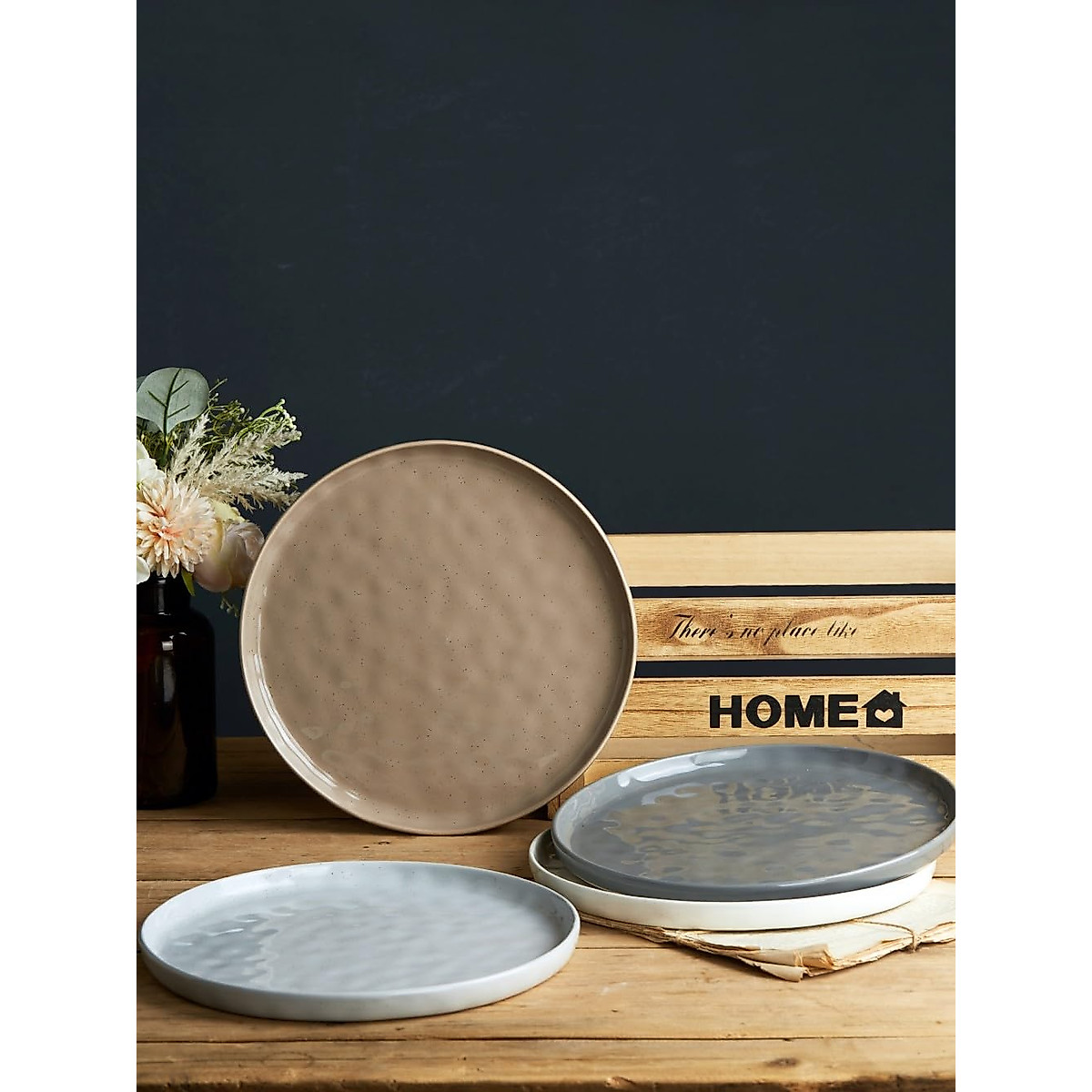 famiware Mars 4 Pieces Dinner Plates, 10.25 inch Plate Set, Scratch Resistant, Stoneware Dinnerware, Kitchen Modern Rustic Serving Dishes, Multi-color