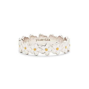 Pura Vida Silver-Plated Painted Blooms Stackable Ring - Brass Base, Stylish Design - Size 6