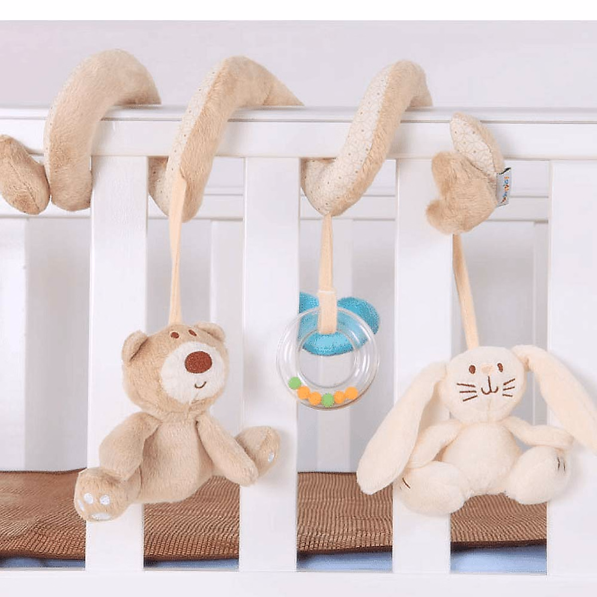 Musical Activity Spiral Car Seat Toys – Elegant Plush Toy for Cot Pram Crib Stroller with Hanging Rattles Soft Interactive Toy for Infants for Boys and Girls 1 Month +