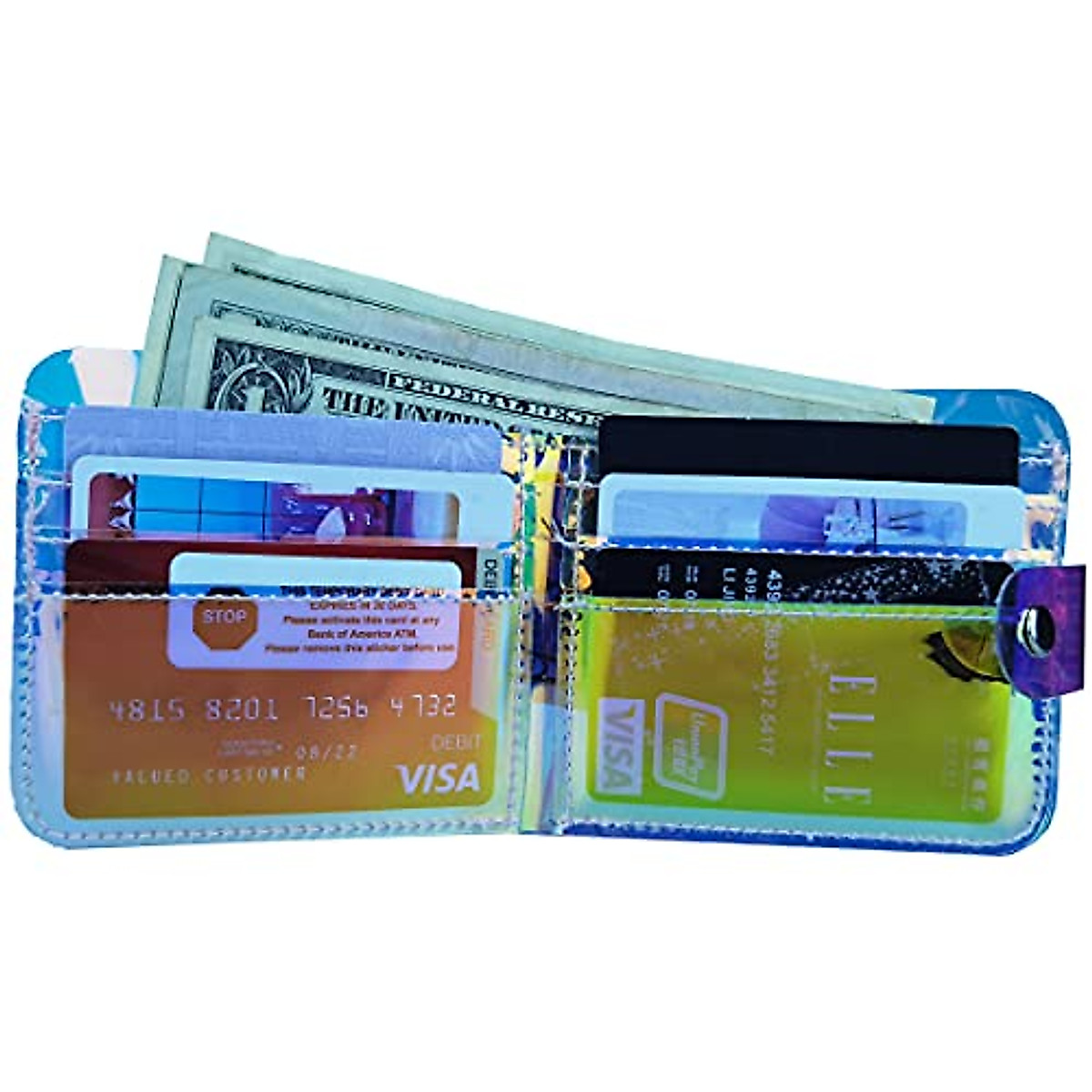 Clear Wallet for Women, Bifold Wallet Purse with Lanyard Cute Jelly Coin Pouch ID Case (LS)