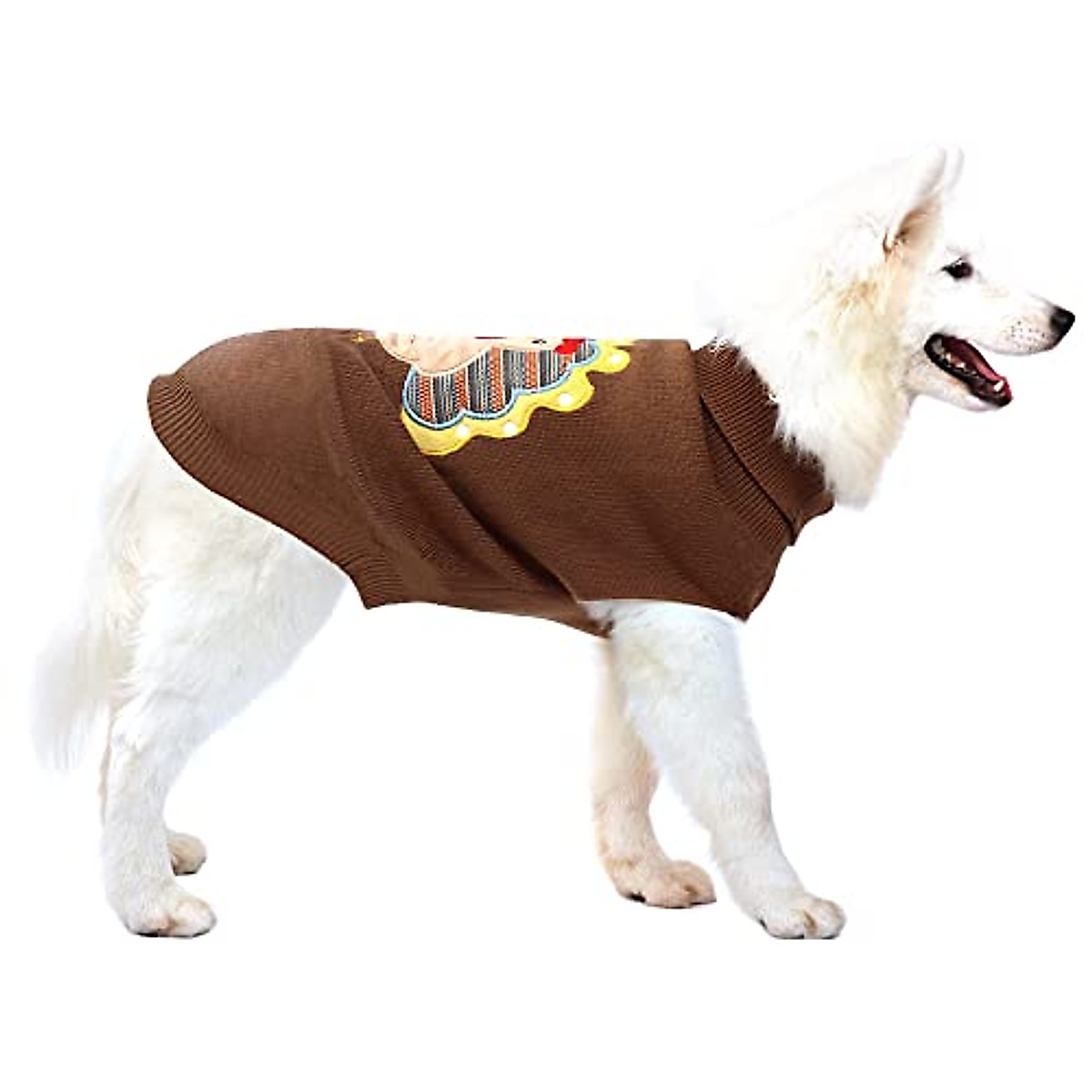 NACOCO Dog Sweater with Hole Thanksgiving Classic Knitwear Pup Dog Shirts Turkey Pattern Dog Dress Warm Winter Pet Clothes for Small Dogs(XL)