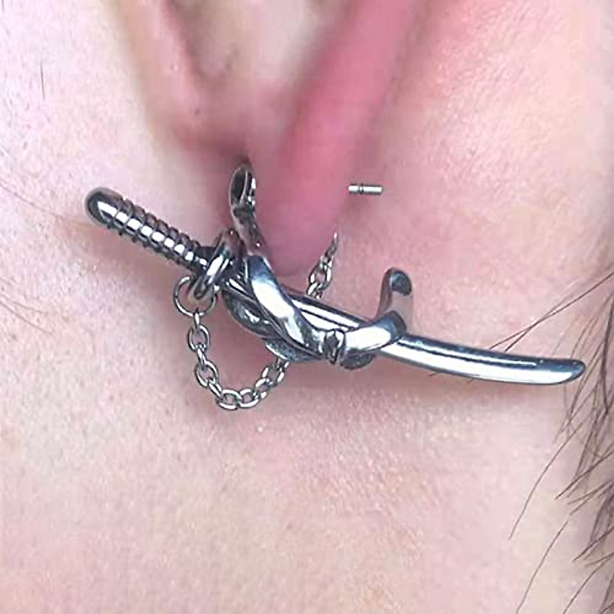 Nsitbbuery Hip Hop Nightclub Bar Knife Chain Dangle Earrings Sword Stud Earrings