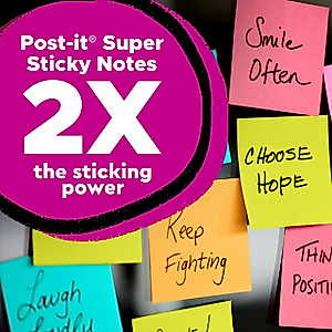 Post-it Super Sticky Notes, 3x3 in, 3 Pads, 2x the Sticking Power, Bright Colors (Orange, Pink, Green), Recyclable (3321-SSAU)