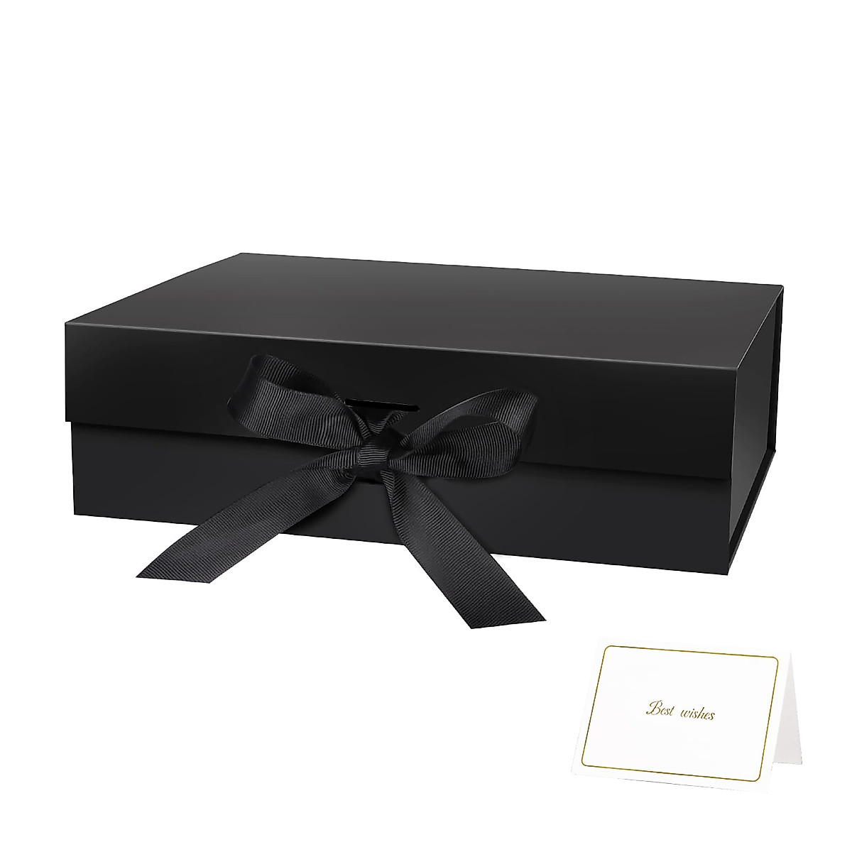 Large Gift Box with Lids for Presents 10.5x7.5x3.1 In Gift Box with Ribbon,Card and Magnetic Lid for Christmas Valentine's Day, Birthdays Gift Wrap Black