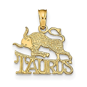 Jewelry Stores Network 14k Yellow Gold Taurus Word And The Bull Zodiac Symbol Pendant 11 mm x 13 mm