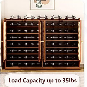 LQDMAER Bamboo Shoes Storage Cabinet with 3 Woven Rattan Doors, 7-Tiers Freestanding Shoe Rack for Entryway or Hallway, Removable Shoe Cabinet Organizer for 35 Pairs of Shoes