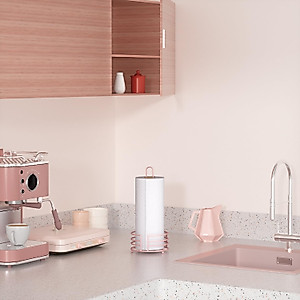 Buruis Standing Paper Towel Holder, 13 X 6 Inch Modern Decorative Countertop Rolls Holder for Kitchen, Toilet, Pantry and Bathroom (Pink)