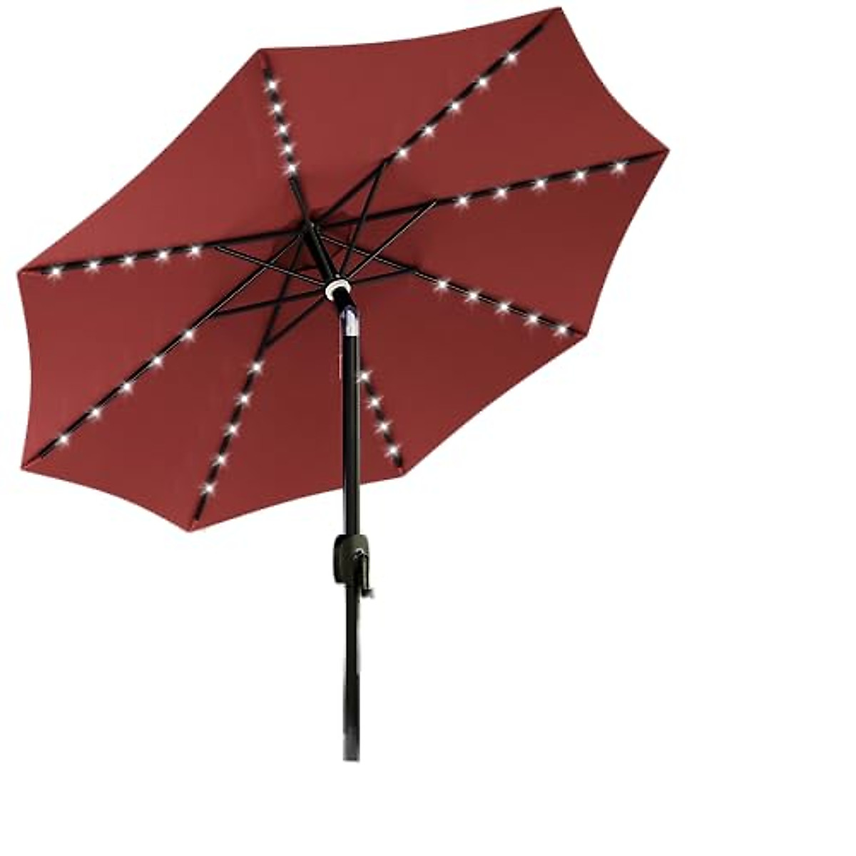 EAST OAK Patio Umbrella, 9 ft Outdoor Table Umbrella with 40 LED Solar Lights and 8 Ribs, 1.9inch Aluminum Pole, UPF 50+ Fade Resistant and Push Button Tilt for Deck and Poolside, Wine Red