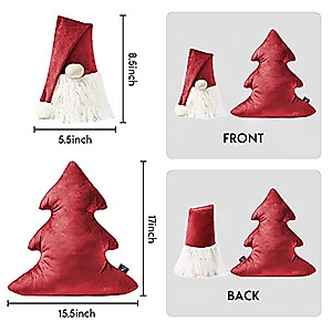 Phantoscope Pack of 2 Merry Christmas Decorative Throw Pillows Xmas Tree and Gnome Soft 3D Shaped Cushion, Red, 15.5 x 17 & 5.5 x 8.5 inches