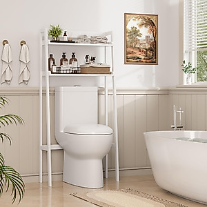 HITHOS Over The Toilet Storage Rack, 2-Tier Freestanding Bathroom Organizer, Wooden Bathroom Space Saver Toilet Rack for Home Office, White