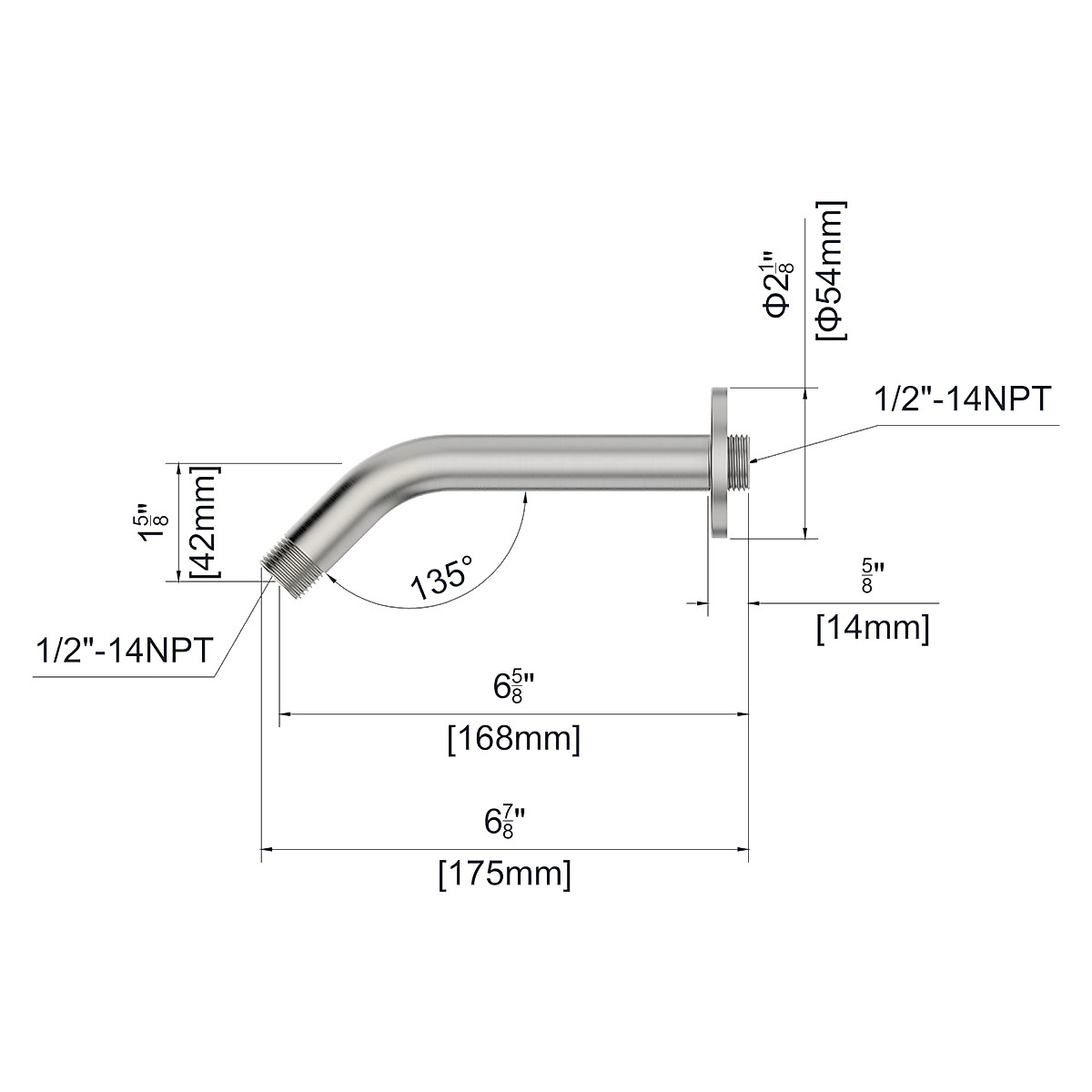 Derengge Shower Arm with Flange,6.5Inch Brushed Nickel Wall Mount Replacement Arm, Angle Shower Head Arm for Fixed Shower Head,RP-1121-BN