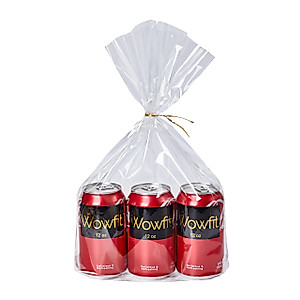 Wowfit 50 CT 10x14 inches Clear Bottom Gusset Cellophane Treat Bags with 6" Gold Twist Ties, Cello Packaging for Gift Wrapping, Decorations, and Food Storage