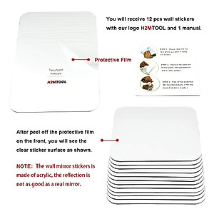 Wall Decor Sticker, H2MTOOL 12PCS Acrylic Mirror Wall Stickers 15cm Adhesive Rounded Corner for Home Decorations (Silver, 15X15cm)