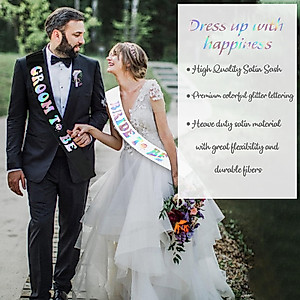 SKJIAYEE 2 Pcs Bride to Be Sash and Groom to Be Sash Kit, Glitter Iridescent Bachelorette & Bachelor Sash (Custom- Lengthened) for Wedding Bridal Shower Engagement Party Decorations, Ideas, Gifts.