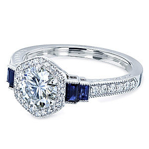 Kobelli Moissanite Sapphire and Diamond 6-prong Halo Art Deco Ring 1 1/2 CTW 14k White Gold (GH/VS, Blue, GH/I), 11