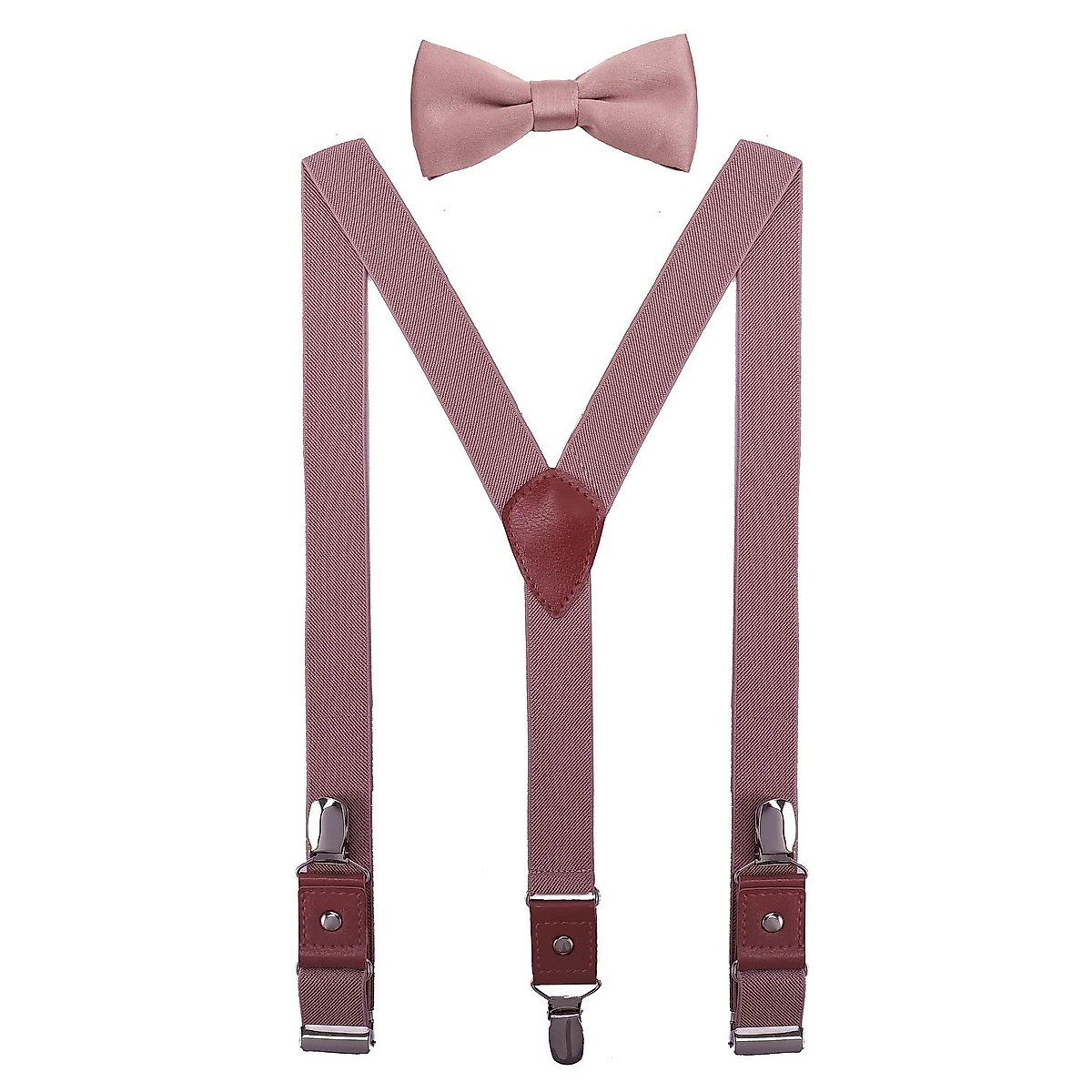 CEAJOO Men's Suspenders and Bow Tie Set Adjustable Y Back 47" Dust Pink