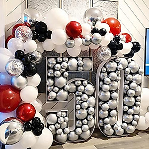 Red and Black Balloons Garland Arch Kit, 115Pcs 18 12 10 5 In Red Black White Metallic Silver Confetti Latex Balloons for Graduation Baby Shower Birthday Weddings With Silver Ribbon and Balloon Strip
