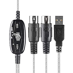 TENINYU USB to MIDI Cable Converter 2 in 1 PC to Synthesizer Music Studio Keyboard Interface Wire Plug Controller Adapter Cord 16 Channels Supports Computer Laptop Windows and Mac