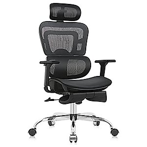 Ergonomic Office Chair with Foot Rest,Home Desk Chair Breathable Mesh, Lumbar Support Computer Chair with Flip-up Arms, Swivel Task Chair, Adjustable Height Gaming Chair Black