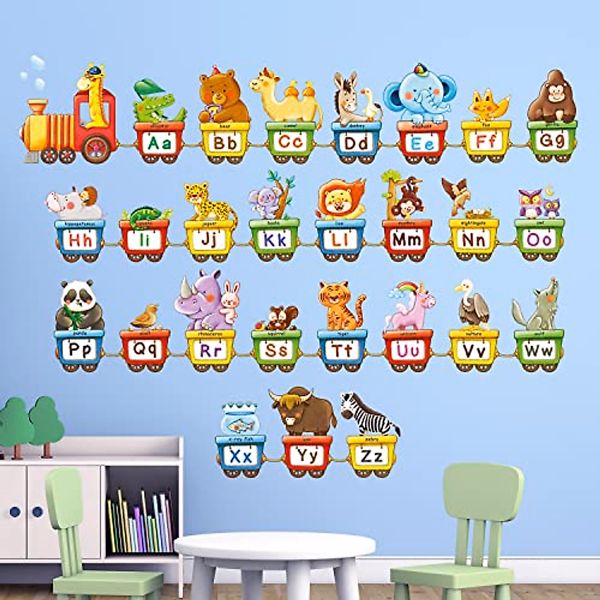 DECOWALL BA-2006 Animal Alphabet Train Kids Wall Stickers ABC Decals Peel and Stick Removable Wall Stickers for Kids Nursery Bedroom Living Room d?cor Jungle Education
