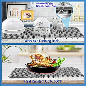 HiBD Silicone Sink Mat 1Piece Grey with Center Drain, Sink Protectors for Kitchen Sink, Silicone Sink Protector, Kitchen Sink Mats and Protectors, for Farmhouse Sink ( 24.8"x 13" )