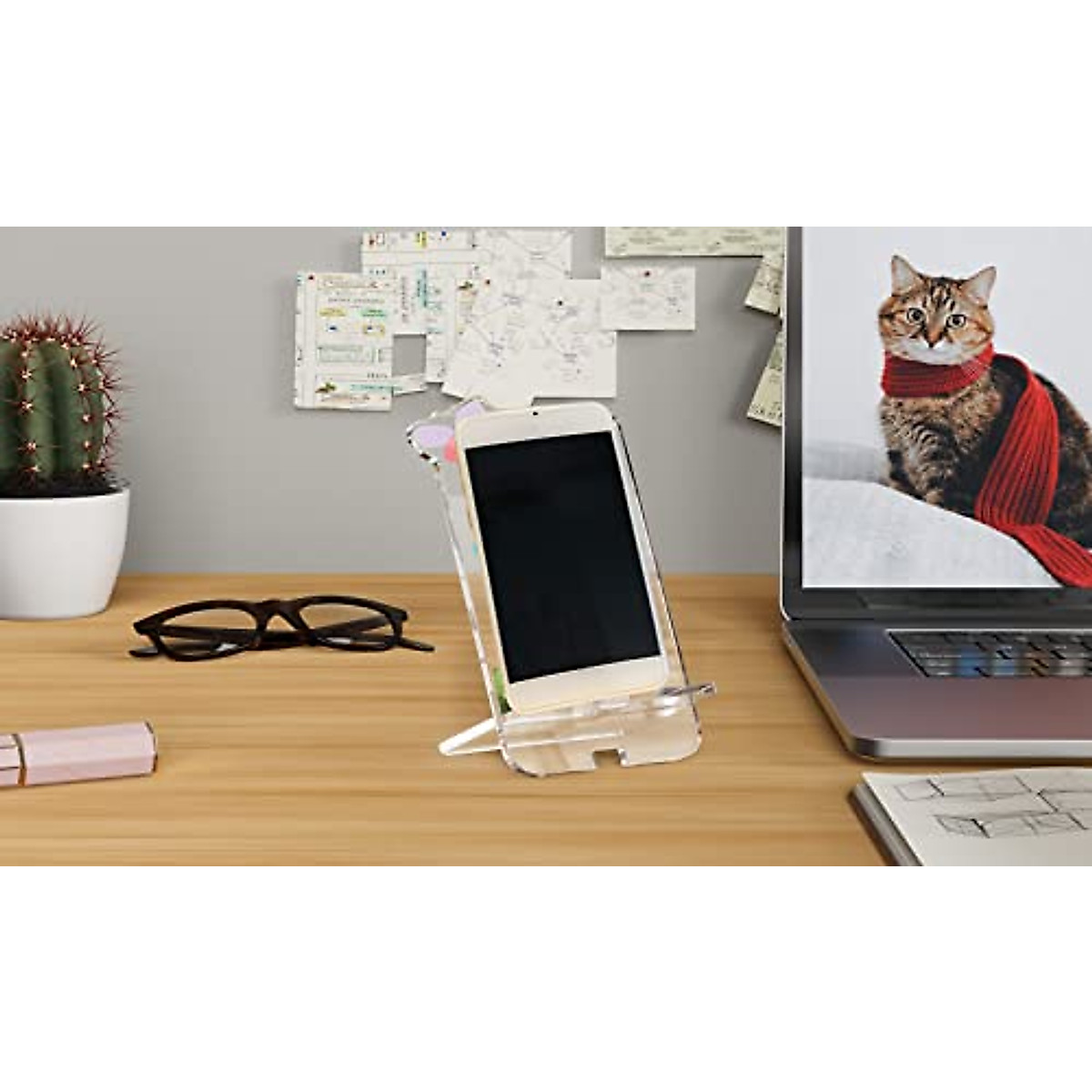 Parxara Cat Desk Accessories Phone Holder Desk Decor Gifts for Cat Lovers Women Cute Office Supplies with Lovely Kittens Uplifting Gifts Cat Stuff for Cat Mom Birthday Present for Coworkers Friend