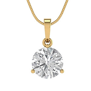2 ct Brilliant Round Cut Solitaire Clear Simulated Diamond 14k Yellow Gold Pendant with 16" Chain