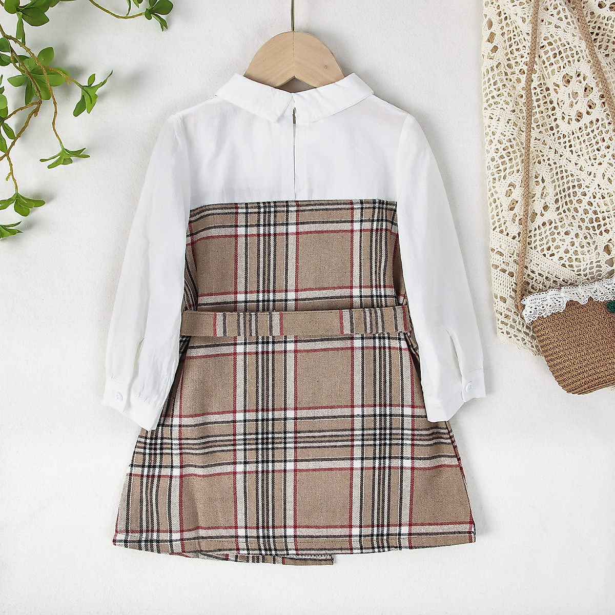 CM C&M WODRO Toddler Baby Girl Plaid Dress Long Sleeve Belted Button Down Shirts Kid Fall Corduroy Tunic Dress Casual Clothes(Plaid,2-3 Years)