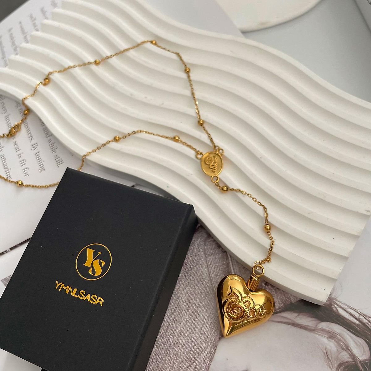 YMNLSASR Lana Necklace - LDR Necklace, Stash Necklace With Spoon, Lana Jewelry Necklace Aesthetic Heart Necklace, Snake Necklace with Spoon Necklace Pendant, Gold Rosary Style Necklace, Ash Necklace