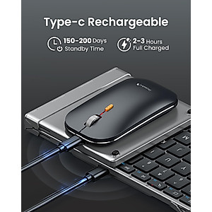 ProtoArc Foldable Keyboard and Mouse, XKM01 True Full-Size Folding Keyboard Mouse Combo for Business and Travel, 2.4G+Dual Bluetooth Portable Mouse Keyboard for Laptop iPads Tablets - Black Gray