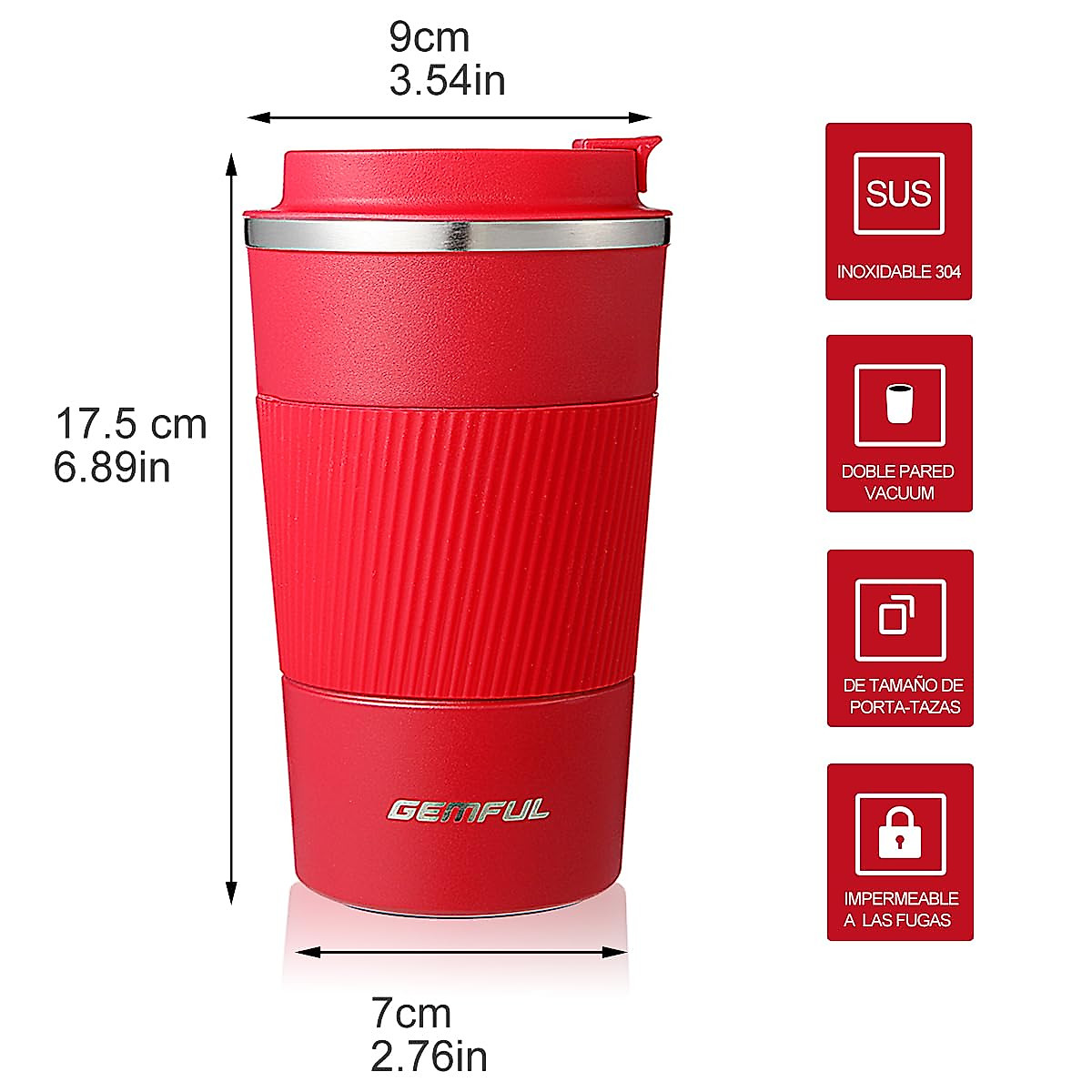 GEMFUL Travel Coffee Mug Insulated To Go Coffee Mug Tumbler with Lid Portable Stainless Steel Reusable Leak Proof Coffee Cups for Women Hot Cold Drinks 17oz Red