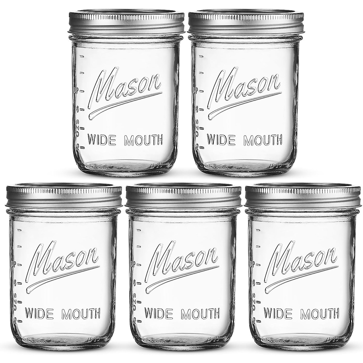 SEWANTA Wide Mouth Mason Jars 16 oz With mason jar lids and Bands, mason jars 16 oz - For Canning, Fermenting, Pickling - Jar Décor - Microwave/Freeze/Dishwasher Safe. (4)
