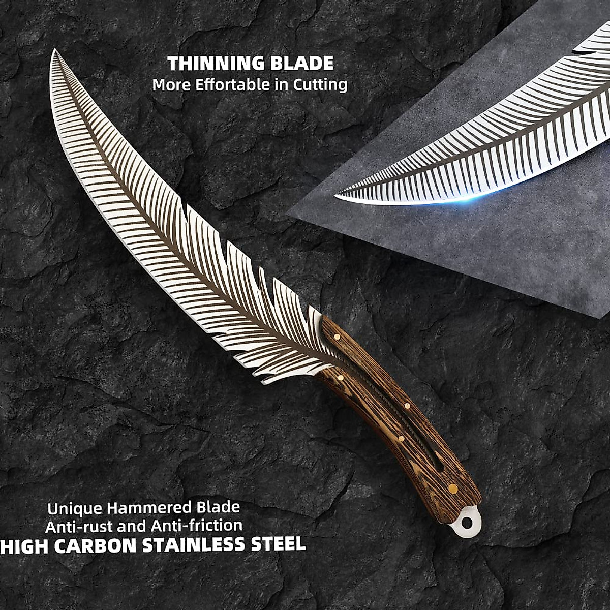 Veisky Professional Knife, Sharp Feather Boning Knife Hand Forged Knife High Carbon Steel Chef Knife Boning knife for Meat Cutting Cooking Knife with Sheath for Kitchen Outdoor Camping