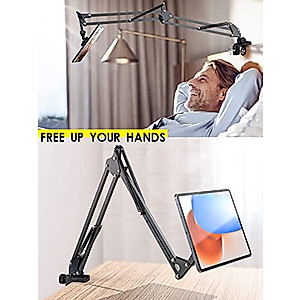 CACENCAN Phone Holder for Bed, Magnetic Phone Stand for Desk, 360° Rotation, MagSafe Cell Phone Stand, Clip Mountable Tablet Stand for Bed, Mic Boom Arm, Compatible with All Phone, Tablets-Space Black