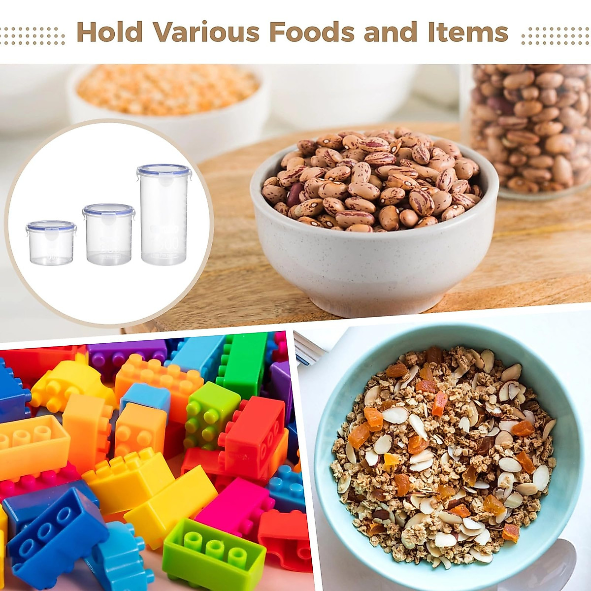 OMISTAR 6PCS Plastic Food Storage Jars with Airtight Lids, 50oz 27oz 20oz Round Airtight Plastic Canisters, Meal Prep Food Storage Container Set, BPA Free PP Pantry Organizers