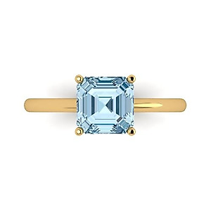 Clara Pucci 2.0 ct Asscher Cut Solitaire Blue Simulated Diamond Engagement Bridal Promise Anniversary Ring 18K Yellow Gold Size 3.75