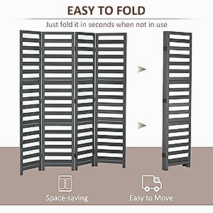 HOMCOM 5.6' Tall 4-Panel Room Divider and Folding Privacy Screen, Louvred Freestanding Privacy Divider, Partition Wall for Indoor Bedroom Office, White Grey