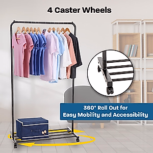 USTECH Heavy Duty Garment Rack with Sturdy Wheels | 450 lb Load Capacity | Adjustable Metal Clothing Anti-Slip Rack for Hanging Clothes, Lockable for Stability (Single Rod)
