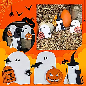 3 Pcs Halloween Tiered Tray Decorations,Halloween Signs for Halloween Home and Office Decor,Halloween Tray Decor with Witch Hat,Ghost,Bat,Tombstone,Pumpkin (2)