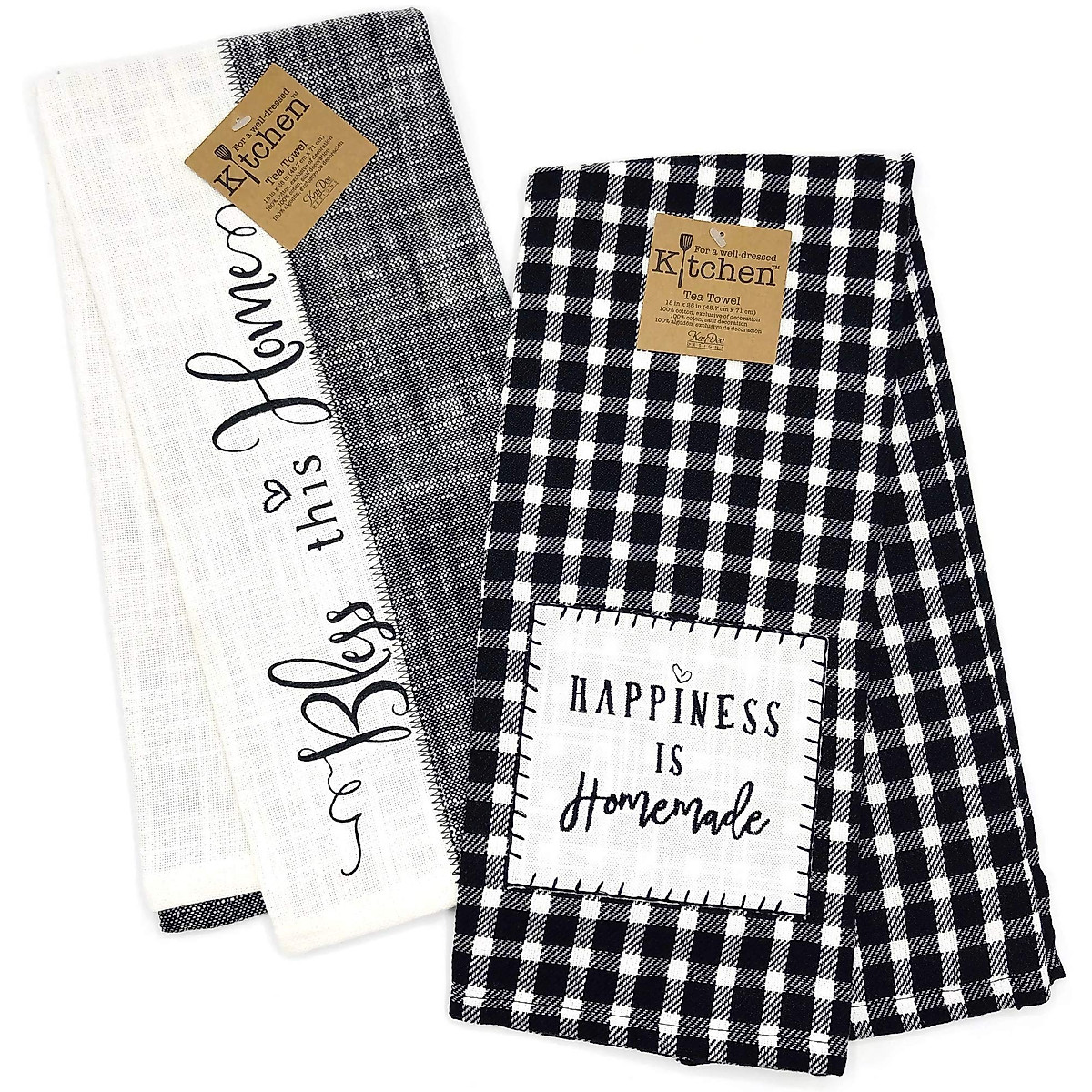 Kay Dee Designs Farmhouse, Happiness is Homemade & Bless This Home Tea Towel Kitchen Dishtowel Set, Classic Flat Tea Towel Ideal for Drying Glassware and Everyday Kitchen Tasks