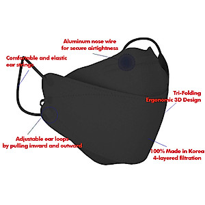 CleanTech (Pack of 10 [EverGreen CleanTop] (Adjustable Strap) 4-Layers Premium Filters (KF94 Certified) Face Mask Protective Disposable Safety Dust Covers (Adults) Individual Packaged - Black Large