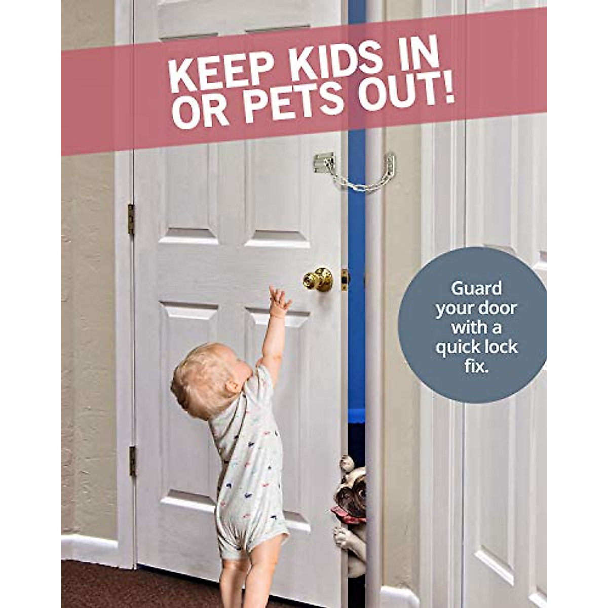 Jack N’ Drill Chain Door Guard with Lock - 2 Pack Chain Lock Door Guard, Sturdy & Rust-Resistant Steel Chain Locks for Inside Door and Extra Front Door Lock, 100% Child Safe (Silver Satin Nickel)