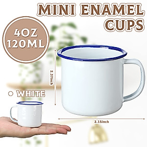 Yinder Mini Enamel Camping Coffee Mugs Metal Small Classic Portable White Campfire Mugs Bulk Vintage Cups with Handle for Coffee Tea Picnic Travel Indoor Outdoor Activities(4 oz, 12 Pcs)
