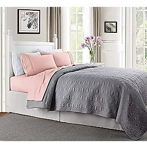 Elegant Comfort Luxury Best, Soft Coziest 3-Piece Bed Sheet Set! 1500 Thread Count Egyptian Quality | Quilted Design on Flat Sheet and Pillowcases | Wrinkle Free, 100%, Twin, Dusty Rose