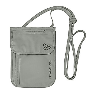 Travelon RFID Blocking Undergarment Neck Pouch, Gray, 8 x 5.25 x .125