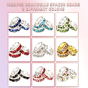 1080Pcs 8mm Round Spacer Beads, Crystal Beads, Rhinestone Beads ,Beads for Jewelry Making Necklaces, Bracelet Pendants (9 Colors-8mm)