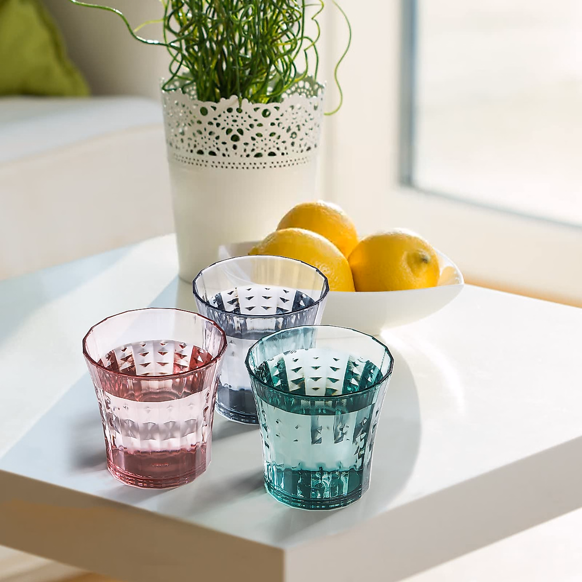 AVLA 12 Pack Plastic Water Tumblers, 10 OZ Unbreakable Acrylic Drinking Glasses, Transparent Reusable Juice Wine Cup, BPA-free Small Stackable Kids Drinkware for Home, Picnic, Party, Dishwasher Safe